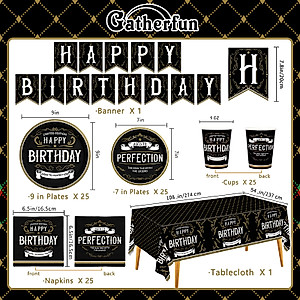 Birthday Party Supplies Disposable Paper Plates Napkins Cups Tablecloth and Banner for Happy Birthday Party Decorations, Serve 25