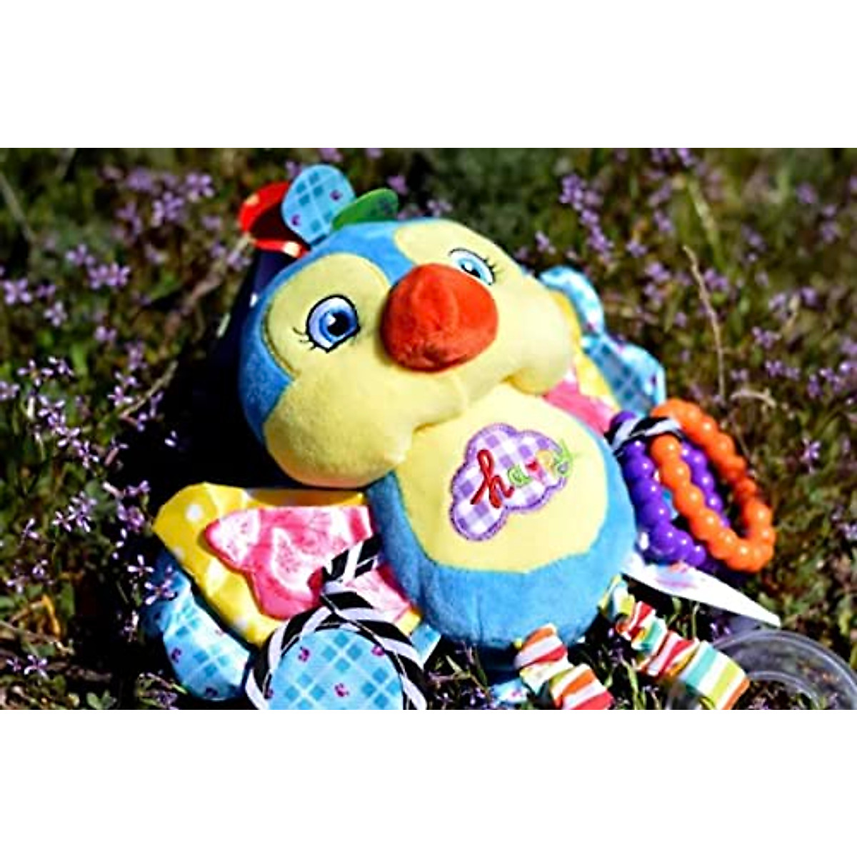 Blueana Car Seat Toy, Baby Plush Stuffed Rattle Development Toys with Musical Box, Squeaky Feet, Kids Mirror, BPA Free Teether - Stroller, Crib (Bird)