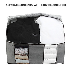 Awekris 4-Pack Clothes Organizer Bag, Large Capacity Foldable Storage Bag Comforter Storage Bags With Divide Interior, Reinforced Handle, Stainless Steel Zippers, Clear Window for Blankets, 90L Grey