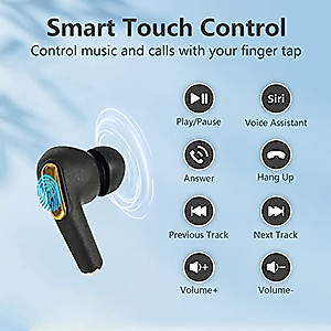 WERDEDE Wireless Earbuds Bluetooth 180 Hours Playtime Built-in Microphone LED Digital Shows Charging Bluetooth Headphones (J68-Black)