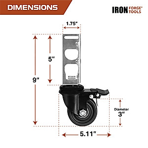 Iron Forge Tools Rolling Storage Rack Caster Wheels Heavy Duty - Set of 4 Locking Caster 3 Inch 1360 lb. Capacity for Boltless Self Locking Shelving Racks, Nylon and Steel Ball Bearing Wheels