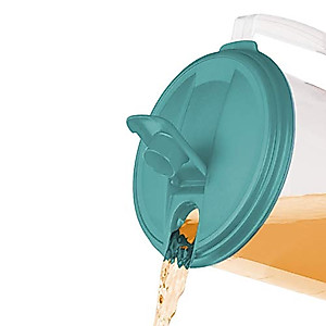 Sterilite 0488 One-Gallon Round Pitcher, Clear Base with Blue-Atoll (Teal) Lid and Tab