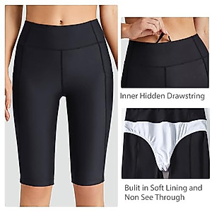 BALEAF Women's Swim Shorts SPF UV High Waisted Tummy Control Tankini Bathing Suit Swimsuit Bottoms with Pockets Black XS