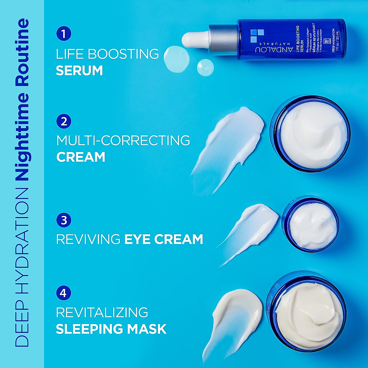 Andalou Naturals Collagen + Hyaluronic Acid Serum for Face, Deep Hydration Life Boosting Face Serum, Helps Improve Skin Elasticity, Day & Night Hydrating Serum, 1 Fl. Oz.