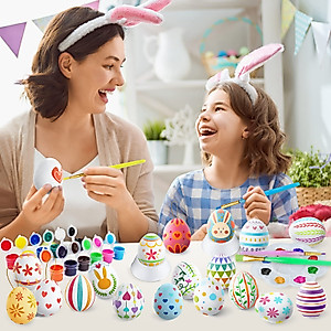 Easter White Eggs Painting Kit-Paintable Hanging Flocking Eggs with Rope, Doodle Kit for DIY Design, Easter Decoration, egg Hunts, Basket Fillers, Easter Gift,28PCS