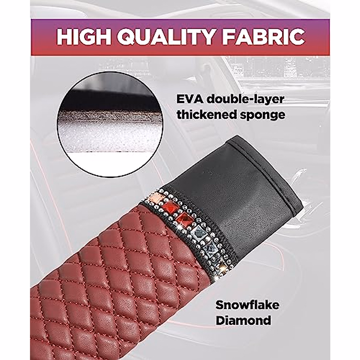 AOCISKA 2Pcs Car Seat Belt Cover Pads,Auto Seat Belt Cover,Seatbelt Shoulder Seatbelt Pads Cover for a More Comfortable Driving,Sparkling Rhinestone Shoulder Strap (Wine Red)