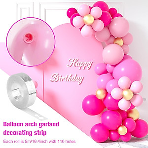 PLULON Pink Princess Balloon Garland Arch Kit with Hot Pink Tassel Plastic Tablecloth Pink Gold Metallic Balloons for Kids Girls Birthday Party Bridal Baby Shower Wedding Decorations