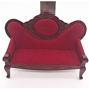 EatingBiting 1:12 Miniature Living Room Furniture Vintage Red Wooden Sofa Armchair Couch Table 3pcs Set Sofa + 2 Chairs