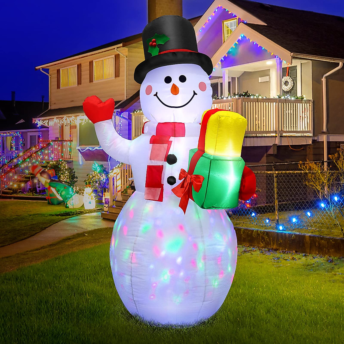 Christmas Inflatables Snowman Outdoor Yard Decorations, 5 FT Christmas Blow up Snowman with Black Top Hat, Built-in LED Lights for Xmas Home Garden Family Prop Lawn Holiday Party Indoor Decor
