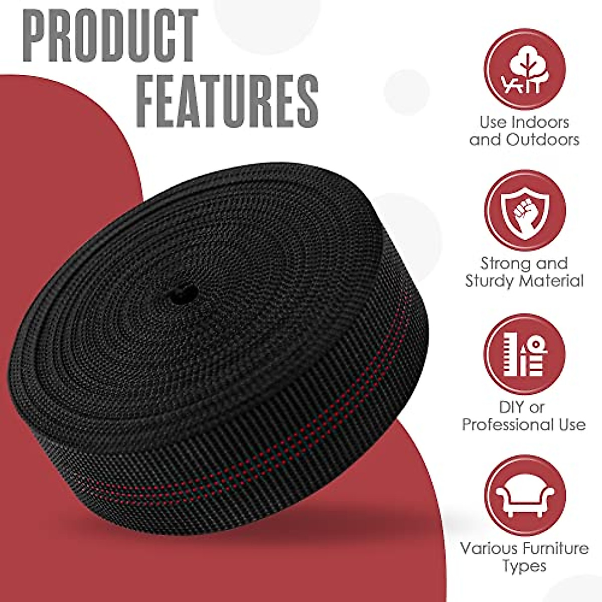 Houseables Chair Webbing, Elastic, Elasbelt, Two Inch (2") Wide, Forty Ft (40') Roll, Latex, Band, DIY Upholstery, Lawn Furniture, Repair and Modification, Stretchy Spring Alternative, Sofa, Couch, Chair