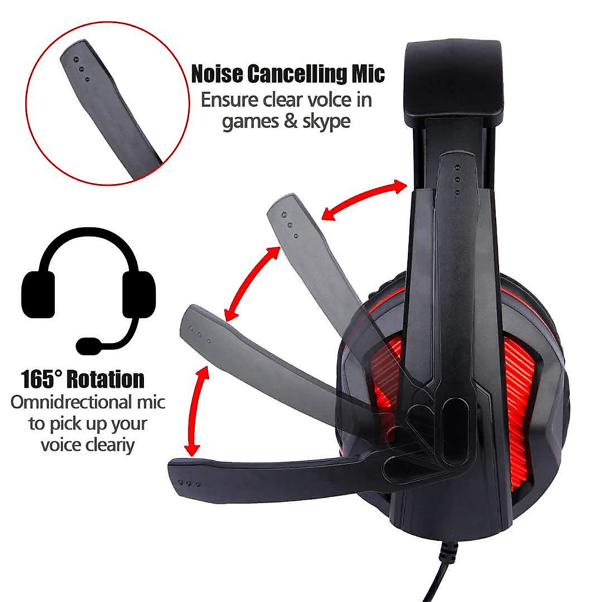 FNSHIP 3.5mm Port Wired Gaming Headset, Stereo Bass Noise Isolation Headphone with Mic Volume Control for PS4 New Xbox One PSP PC Laptop Tablet Cellphones (Black)