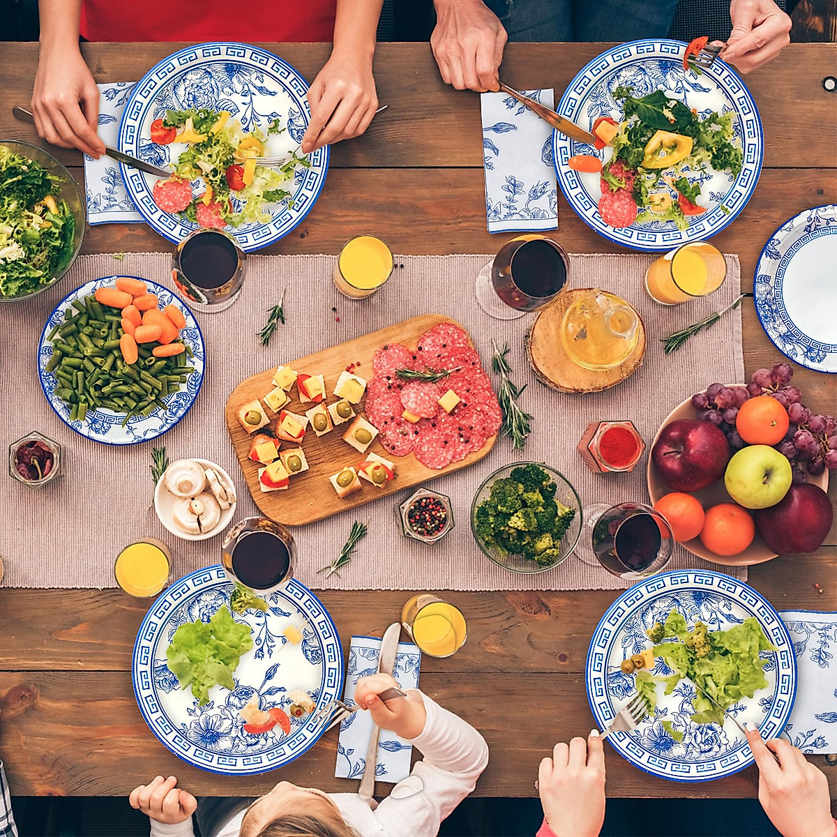 180PCS Blue White Floral Party Supplies Serve 60, Blue Flower Party Paper Plates and Napkins Kit for Bridal Baby Shower Wedding Tea Party Decorations, Includes Dinner Plates, Dessert Plates, Napkins