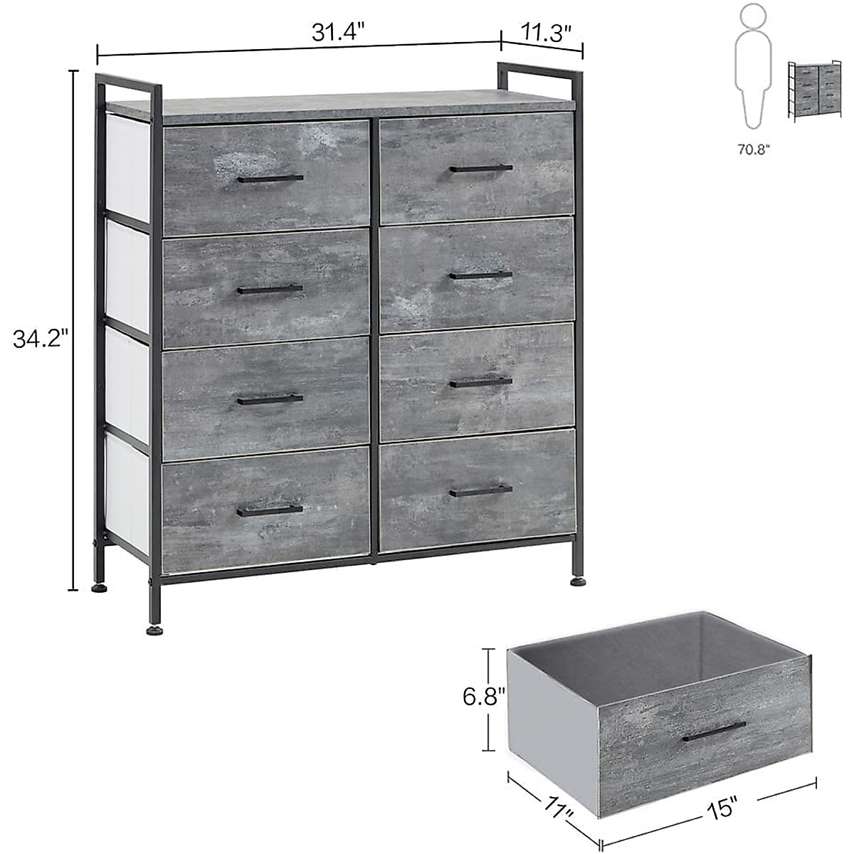 LINSY HOME Dresser with 8 Drawers, Wood Top Dresser for Bedroom, Large Capacity Dressers Organizer Chest of Drawers for Hallway, Nursery
