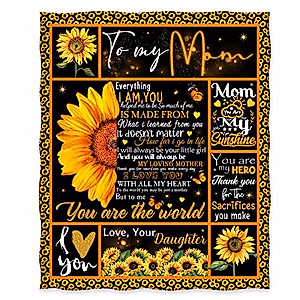 Jekeno Sunflower Throw Blanket Gifts for Mom Daughter Blanket Gift for Mother, Sunflower Love Mama Themed Bed Sofa Decoration Throws Mother’s Day Birthday Present 50"x60"