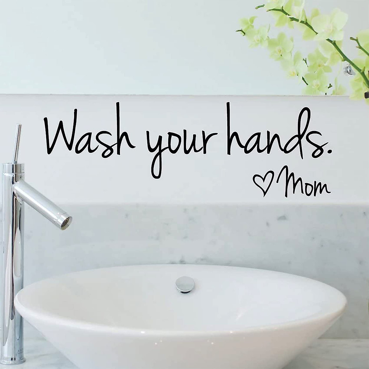 DIY Bathroom Decor Wall Stickers, Wash Your Hands Mom Quote Wall Decals Bathroom Wall Decor, Easy to Peel and Stick Wallpaper Vinyl Saying Wall Art Decor for Kids Bathrooms Home Decoration