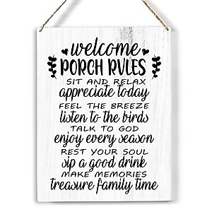 Welcome Porch Rules Sit and Relax Wood Sign Porch Wooden Signs Rustic Hanging Plaque Home Wall Art 8" x 10" Sign Wall Decor for Home