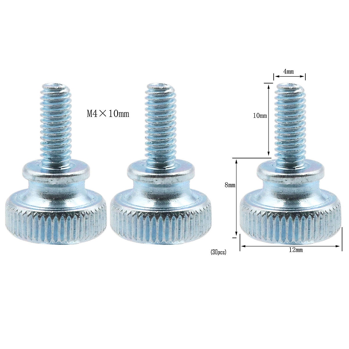 LBY 30pcs Knurled Hand Screw, M4 x 10mm Flat Knurled Head Fully Threaded Thumb Screws(Double Layer Step), Carbon Steel Galvanize