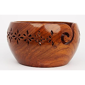 METLUMBER Wooden Yarn Bowl Holder Yarn Storage Bowl for Knitting & Crocheting Handcrafted Rosewood Yarn Storage Bowl Round Knitting Bowl Crochet Bowl Holder Knit Weave Yarn Craft