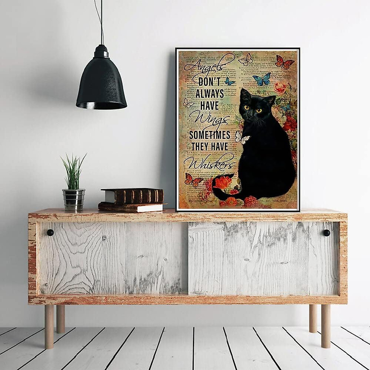 YEEIFFD Black Cat Diamond Art Angels Don't Always Have Wings Sometimes They Have Whiskers Diamond Painting Kits for Adults Paint by Number for Home Recreation and Wall Decoration 12x16 Inch