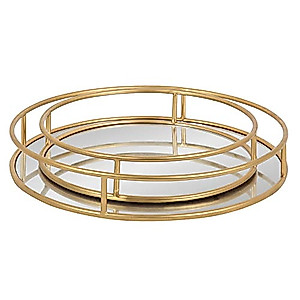 Kate and Laurel Felicia Modern Glam Metal Nesting Trays | Decorative Round Shape with Handles and Mirror Surface, Set of 2, Gold
