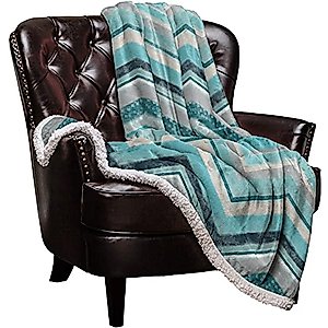 Big buy store Sherpa Flannel Throw Blankets Zig Zag Chevron Wave Stripe Luxury Plush Thick Blanket Reversible Soft Warm Bed Blanket for Couch Sofa Turquoise Nordic Style 40 x 50 inch