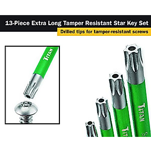 Titan 12715 Extra-Long Arm Tamper Resistant Star Key Set - 13 Piece , Green
