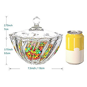 ComSaf Large Glass Candy Dish with Lid, Clear Covered Candy Bowl, Crystal Candy Jar for Home Kitchen Office Table, Set of 1