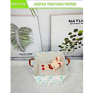 ASKETAM Square Canvas Collapsible Fabric Baby Toy Box Storage Bin Bedroom Decor Closet Kids Laundry Baskets Toy Organizer,Shelf Basket Nursery Storage,Gift Baskets(Blue Dinosaur)
