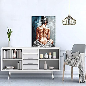 Wall Art for Bathroom Bedroom Decor Abstract Nude Woman Black and Blue Framed Wall Art