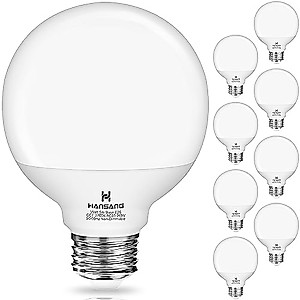 hansang 8 Pack Vanity Light Bulbs for Bathroom, 2700K Warm White E26 Base Round LED Globe Bulb, 40W Equivalent, G25 Vanity Light Bulb for Makeup Mirror Bedroom 120V, CRI85+, 500LM, Non-dimmable