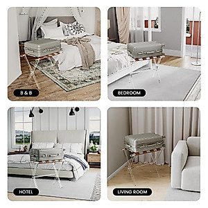 Sumerflos Acrylic Luggage Rack for Guest Room - Foldable Suitcase Stand with Leather Straps for Bedroom Living Room Hotel Heavy-Duty, Holds up to 50-100 lb lightweight Space Saving (Brown & Handle - 1 Pcs)