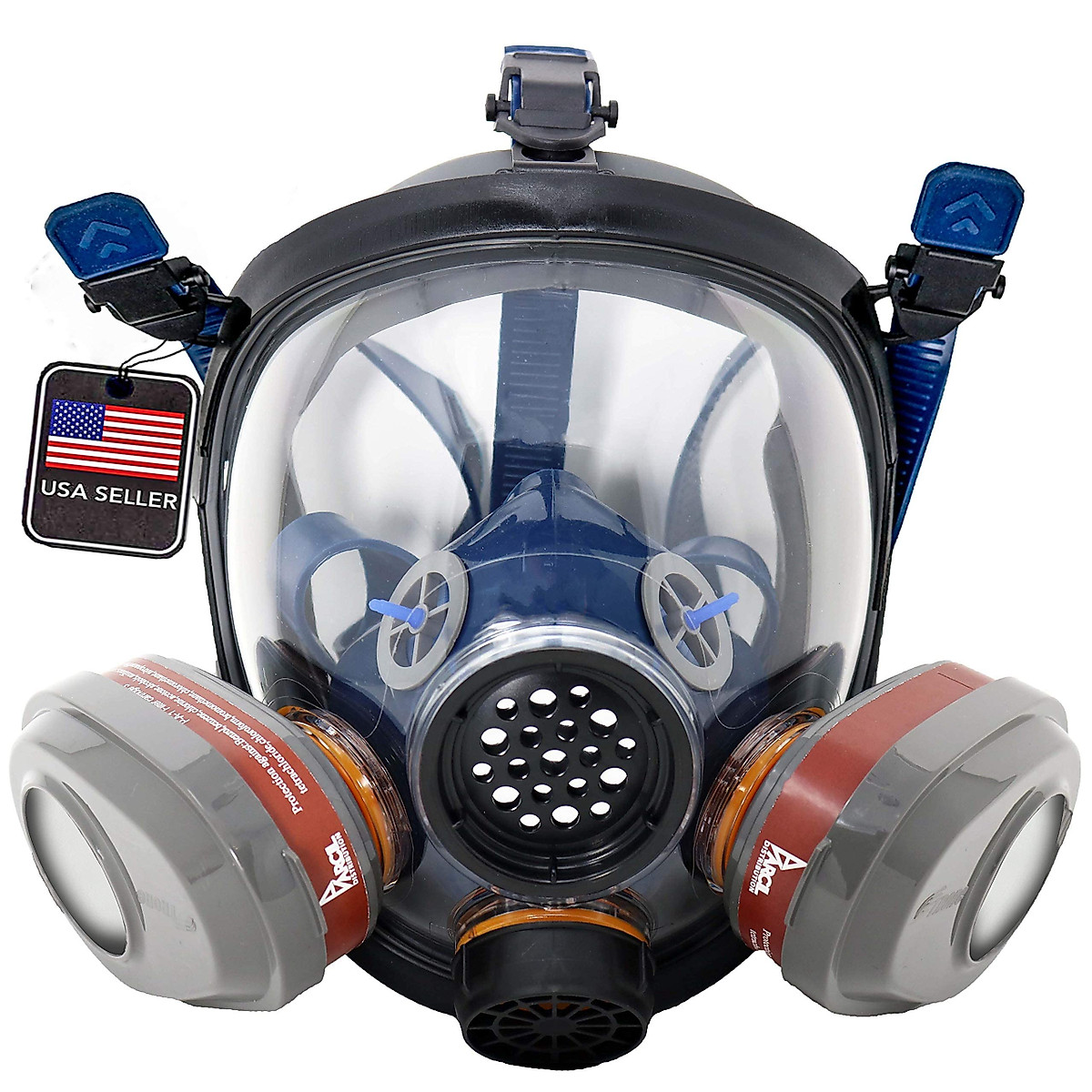 Parcil Distribution Wildfire Safety Kit - PD-101 Full Face Smoke Respirator & Fire Extinguisher Blanket Set - Home & Emergency Use - 2 P-A-3 Activated Carbon Filters