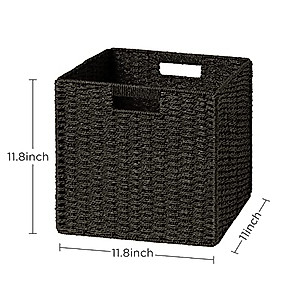 UBBCARE 3 Pack Wicker Basket, 11.8L×11.8H×11W inch Woven Paper Rope Storage Baskets for shelves, Foldable Cube Storage bin with Handle, Storage Basket for Organizing & Decor, Black
