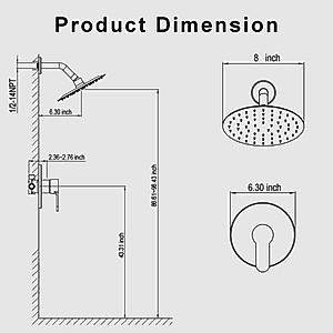 Holispa Shower Faucet, Brushed Nickel Shower Faucet Set with 8-Inch Rainfall Shower Head, Single-Handle Shower Trim Kit Included Shower Valve, Brushed Nickel