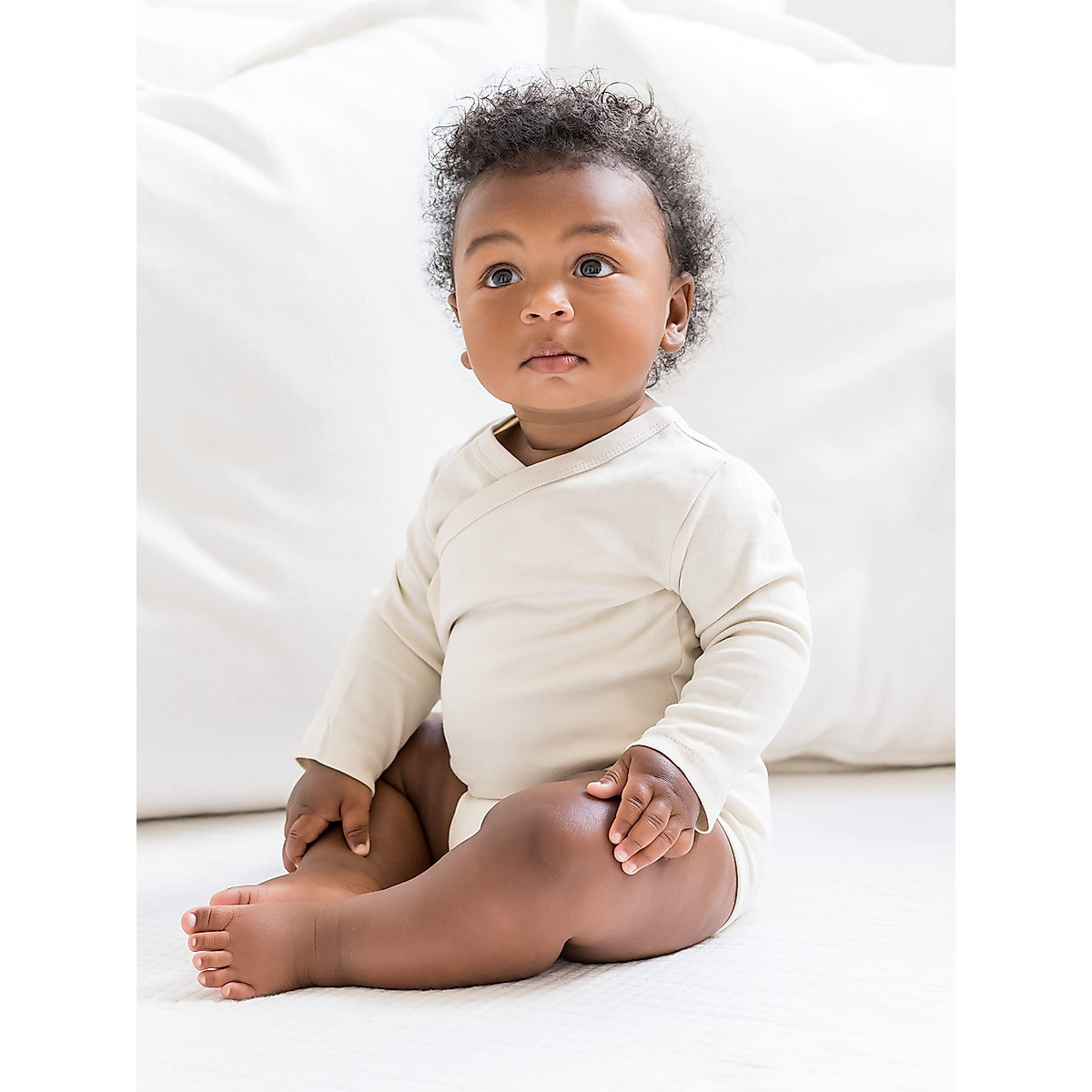 Colored Organics - Organic Cotton Baby Kimono Bodysuit - Long Sleeve One Piece - 0-3 Months - Natural