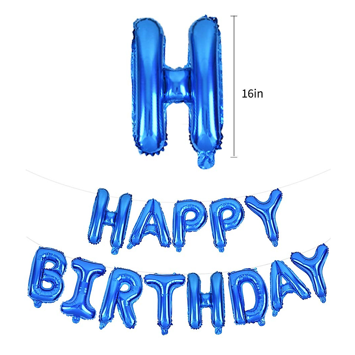 TONIFUL Blue Happy Birthday Balloons 16 Inch Mylar Foil Letters Birthday Sign Banner Balloon Bunting Reusable for Girls Boys Kids & Adults Birthday Decorations and Party Supplies