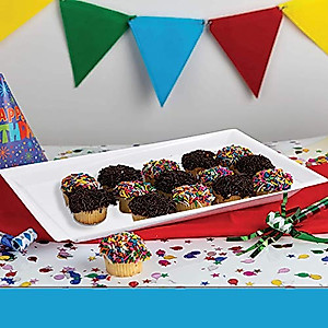 I00000 8 Pack White Plastic Serving Tray, 15" x 10" Rectangle Food Trays, Disposable Serving Platter for Parties, weddings and Party