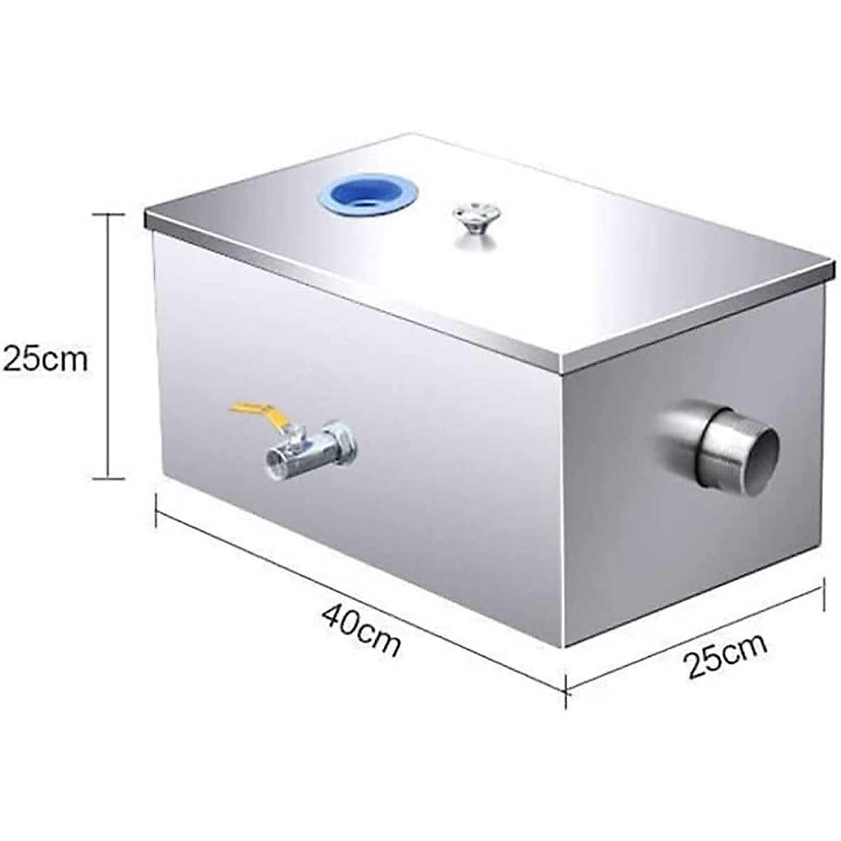 Stainless Steel Grease Trap, Top Inlet Commercial Grease Interceptor, Under Sink Grease Trap Waste Water Oil-water Separator with Removable Filter Basket, for Kitchen, Restaurant, Canteen, Factory