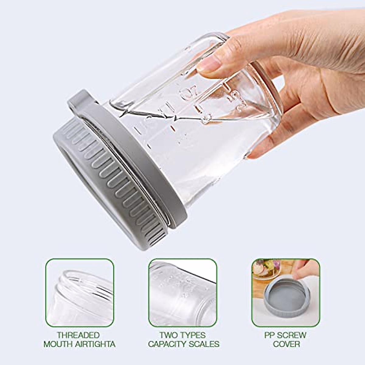 Hoa Kinh Overnight Oat Containers with Lids and Spoon 16oz 4Pack Glass Mason Jars for Overnight Oats, Cereal, Milk, Vegetable and Fruit Salad, Airtight Jars with Two Measurement Marks(4 Colors)