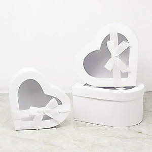 BBJ WRAPS Heart Shaped Boxes for Flowers Packaging with Transparent Window Lids Luxury Gift Box for Floral Arrangement, Set of 3(S/M/L) (White)