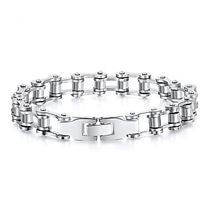 Biker Bracelet for Men by Ginger Lyne | Stainless Steel Motorcycle Chain Bracelet for Him | Silver Color Bike Chain Bracelet for Women | Fathers Day Jewelry