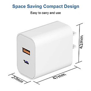 [3 Pack] USB C Wall Charger, 20W Dual Port PD Power Adapter Fast Charging Block for iPhone 14/14 Pro/14 Pro Max/14 Plus/13/12/11, XS/XR/X, iPad Pro, Google Pixel, Samsung Galaxy and More