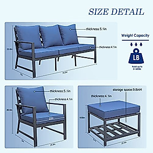 RADIATA 8 Piece High Back Aluminum Patio Furniture with Fire Pit Conversation Set with 43" Propane Fire Pit Table CSA Approved Outdoor Modern Luxury Sofa Set (Blue)