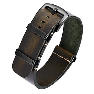 BINLUN Leather Watch Band Crazy Horse Oiled Leather Watch Straps 18mm 19mm 20mm 21mm 22mm 24mm Replacement One-Piece Watchbands for Men and Women Silver & Black Buckle