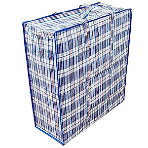 anselynn Laundry Bags Set of 2 Large Plastic Checkered Storage Laundry Shopping Bags with Zipper and Handles!Great for Travel,Laundry,Shopping,Storage,Moving! 23x23x5.7/18x19x4.7(Blue)
