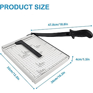Paper Cutter for Cardstock Heavy Duty 12 inch, 12" Cut Length Guillotine Paper Trimmer for Cardstock Metal Base, 12 Sheets Capacity, for Home Office Classroom School, raw White