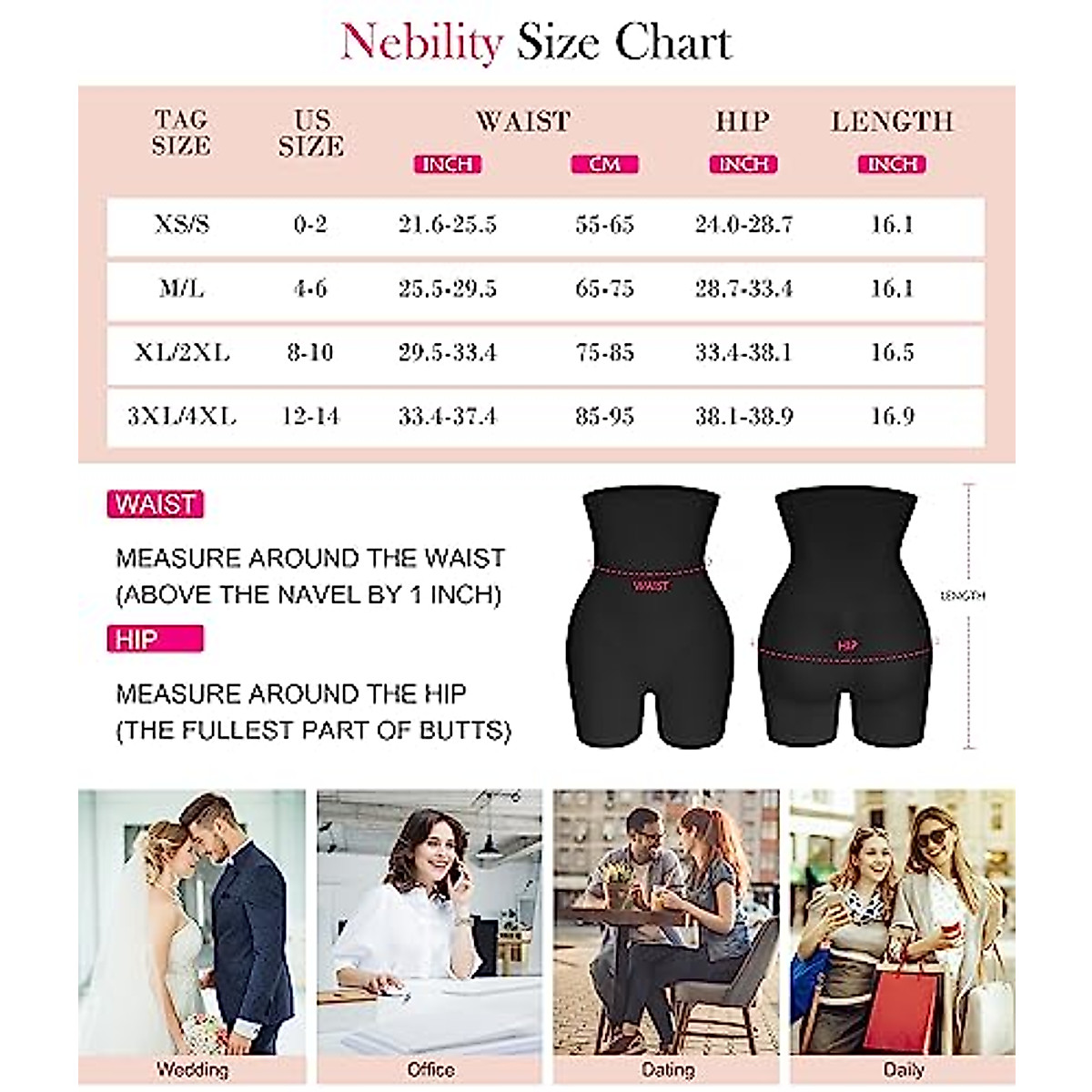 Nebility Women Waist Trainer Shapewear Tummy Control Body Shaper Shorts Hi-Waist Butt Lifter Thigh Slimmer (3XL/4XL, Black)
