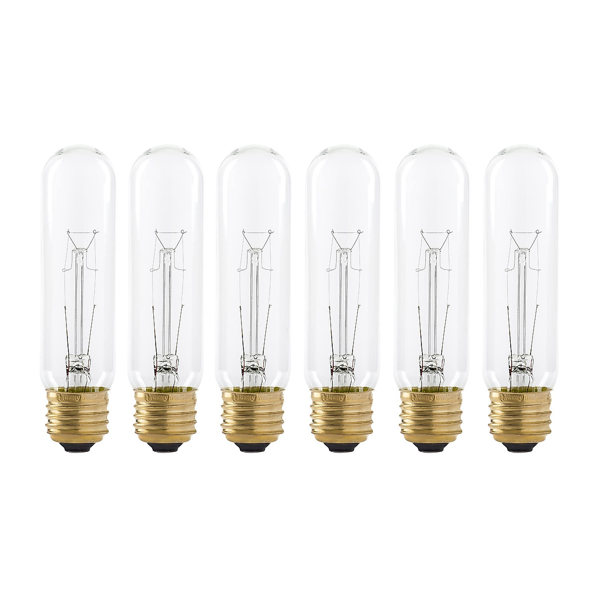 Xtricity 40 Watt T10 Clear Tubular Incandescent Light Bulb, Showcase Lamp, 2700K Soft White, E26 Medium Base, 280 Lumens, 120V, (6 Pack)