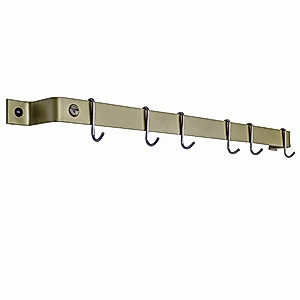 Enclume Handcrafted 30" Easy Mount, 6 Hooks, Brass Wall Rack