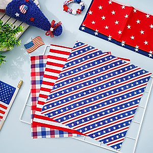Whaline 8Pcs Patriotic Cotton Fabric Bundles Red Blue White Star Stripe Fat Quarters 4th of July Quilting Patchwork for Independence Day DIY Handmade Craft Party Decor, 10 x 10 Inch
